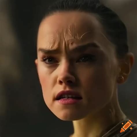 Daisy Ridley As Rey Crying In A Desolate Jakku Desert Village On Craiyon