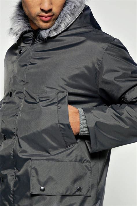 Boohoo Mens Snorkel Hood Parka With Lux Fur Trim Ebay