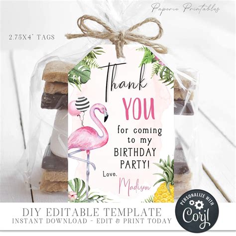 Editable Flamingo Birthday Party Favor Tags Let S Flamingle Favor Tags Flamingo Favor Tags