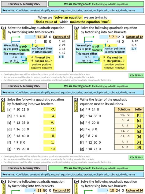 Homework Factorising Quadratic Equations Pdf Factorization Quadratic Equation