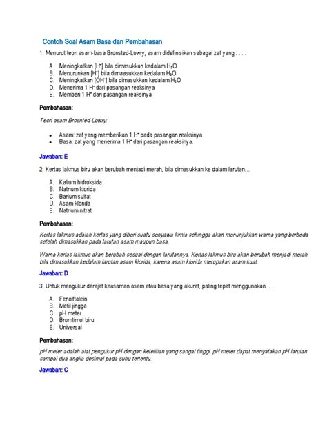 Contoh Soal Asam Basa Hidrolisis Dan Pembahasan Pdf