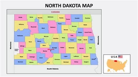 北达科他地图 北达科他州和地区地图 北达科他州与邻国和边界的政治地图 向量例证 插画 包括有 概念 商业 235744839