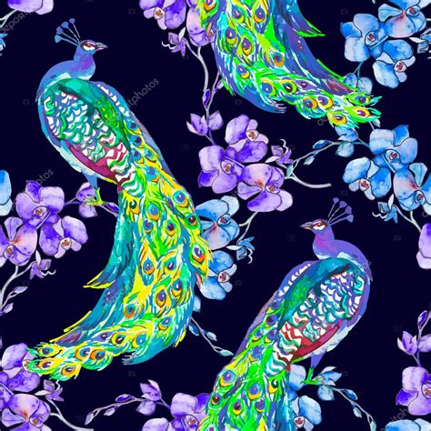 Beautiful Peacock Pattern Tropical Seamless Pattern Vector Peacocks