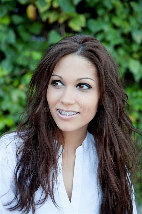 Beautiful Brunette Outdoors In The Park Stock Image Image Of Long
