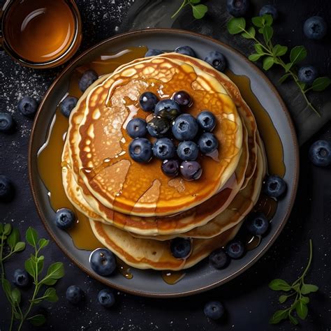 Premium AI Image A Stack Of Hot Buttery Pancakes With Blueberries