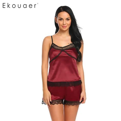 Ekouaer Women Sexy Pajama Set Sleepwear Spaghetti Strap Sleeveless Cami Tops Elastic Waist