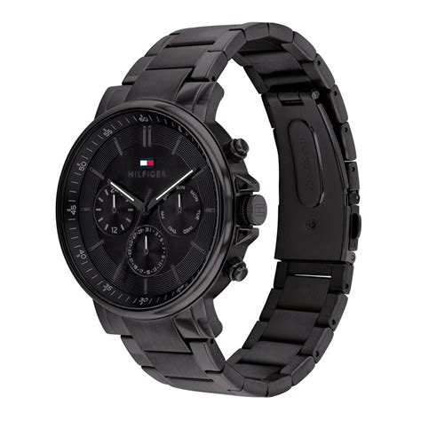 Tommy Hilfiger Chrono 44mm Black Dial Steel Bracelet Watch