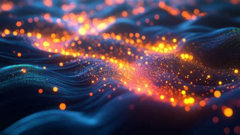 Glowing Orange And Blue Particles Wave Abstract Background Stock Illustration Illustration Of