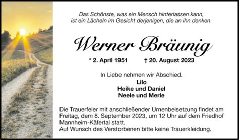 Traueranzeigen von Werner Bräunig Trauerportal Ihrer Tageszeitung
