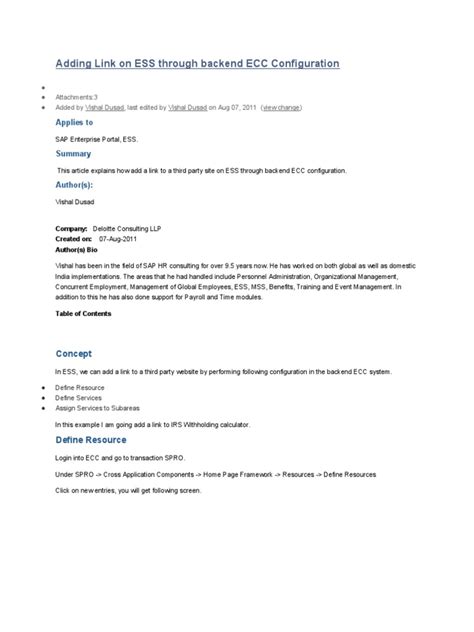 Adding Link On Ess Through Backend Ecc Configuration Download Free Pdf Human Resource
