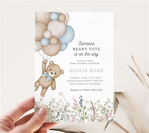 Teddy Bear Gender Reveal Invitation Gender Neutral Invites Boho Beige