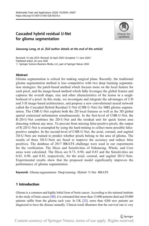 Cascaded Hybrid Residual U Net For Glioma Segmentation Request Pdf