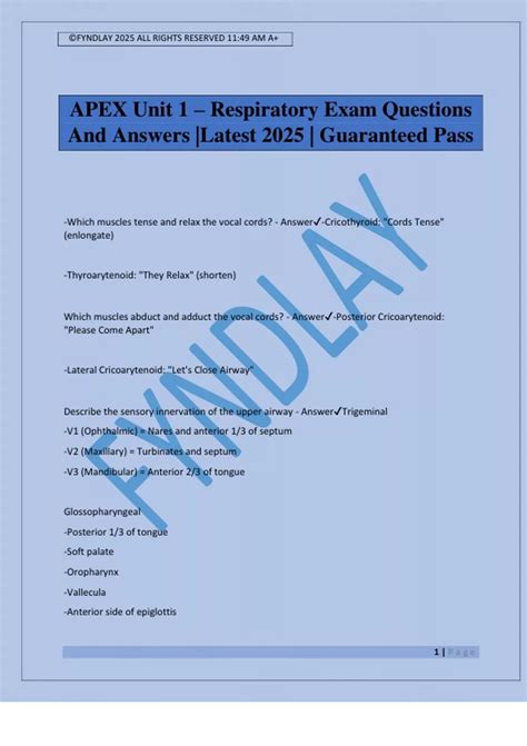 APEX Unit Respiratory Exam Questions And Answers Latest Guaranteed Pass APEX