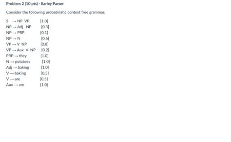 Problem 2 10 Pts Earley Parser Consider The