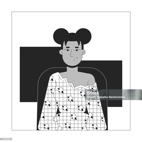의자에 앉아있는 예쁜 흑인 여자 흑백 2d 라인 만화 캐릭터 2차 도형에 대한 스톡 벡터 아트 및 기타 이미지 2차 도형