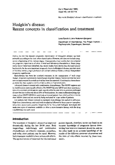 Pdf Hodgkins Disease Recent Concepts In Classification And Treatment