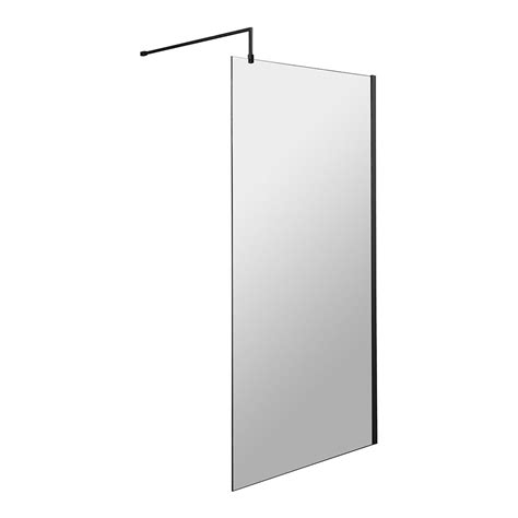 Nuie Wetroom Shower Screen With Matt Black Profile And Support Bar 1000mm