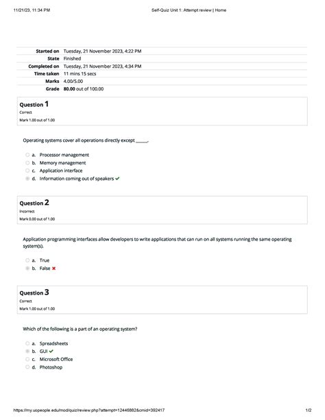CS 2301 Self Quiz Unit 1 Attempt Review Home 11 21 23 11 34 PM