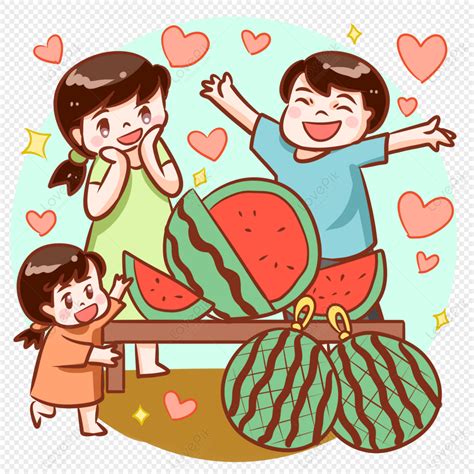 패밀리 먹는 멜론 Png 일러스트 무료 다운로드 Lovepik