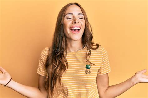 Young Brunette Woman Wearing Casual Clothes Celebrating Mad And Crazy