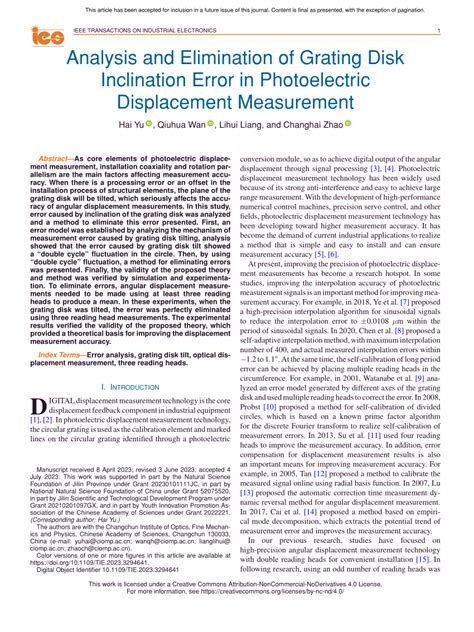 Pdf Analysis And Elimination Of Grating Disk Inclination Error In