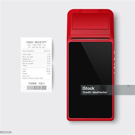 벡터 3d 빨간색 Nfc 지불 기계 및 종이 수표 영수증 격리 와이파이 무선 결제 Pos 단말기 은행 결제 비접촉식 단말기의