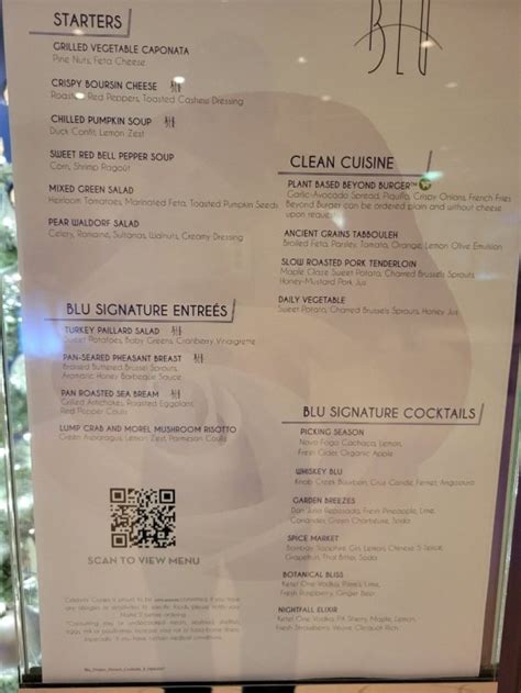Aqua Class Blu Menus Celebrity Cruises Cruise Critic Community