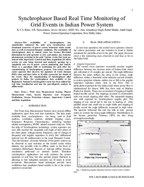 Pdf Synchrophasor Based Real Time Monitoring Of Grid Events In Indian