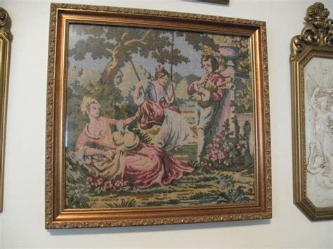 Vintage French Tapestry Two Victorian Ladies Being Serenaded Professionally Framed Under