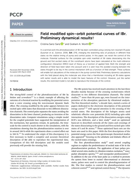 Pdf Field Modified Spin Orbit Potential Curves Of Ibr Preliminary Dynamical Results