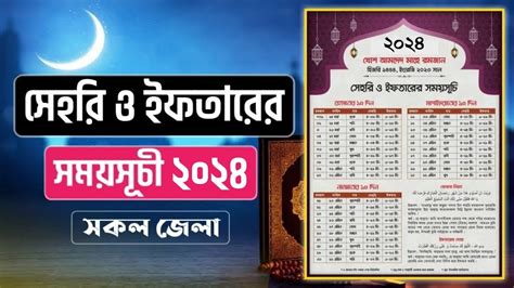 সেহরি ও ইফতারের সময়সূচি ২০২৪ বাংলাদেশ সকল জেলা Ramadan Calendar