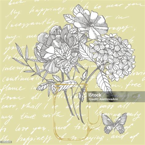꽃다발 봄 꽃과 나뭇 가지입니다 모란 수국 장미 빈티지 식물 그림입니다 그리기 옥수수 꽃 꽃 요소 손으로 그린 식물 그림의 흑백 세트입니다 필기 추상 텍스트 꽃 나무에 대한