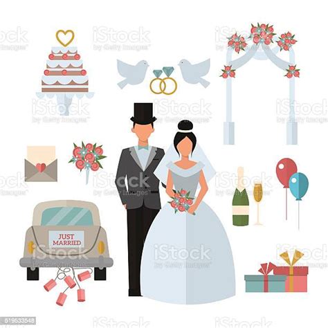 웨딩 기호들 신부 Bridegroom 기혼 커플입니다 결혼에서요 자동차모드 배부른 벡터 아이콘에 대한 스톡 벡터 아트 및 기타