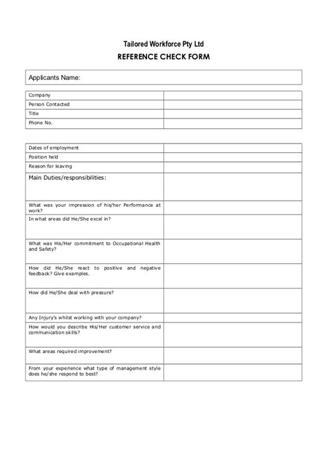 Reference Check Form Template Amulette