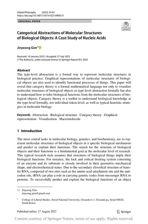Categorical Abstractions Of Molecular Structures Of Biological Objects