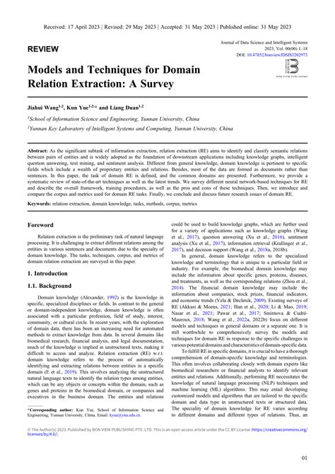 Pdf Models And Techniques For Domain Relation Extraction A Survey
