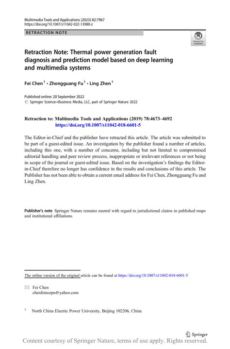 Retraction Note Thermal Power Generation Fault Diagnosis And
