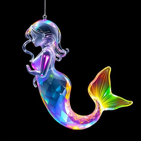 La Sirena 3d Brillante Con Vidrio Irisado Una Sirena De Vidrio Irisado Con Una Cola De Arco Iris