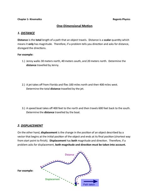 Kinematics Notes Distance Displacement Chapter Kinematics Regents Physics One