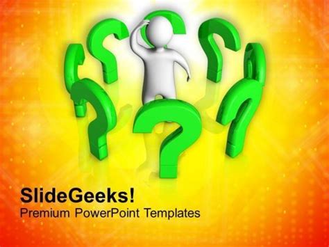3d Man Standing Between Question Marks PowerPoint Templates Ppt
