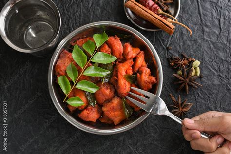 Fried Chicken Kebab Or Kabab Chicken Tikka Masala On Dark Black