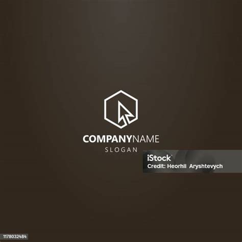 육각 형 프레임커서 화살표의 간단한 벡터 최소 단일 라인 로고 개념에 대한 스톡 벡터 아트 및 기타 이미지 개념 검은색 광고 Istock