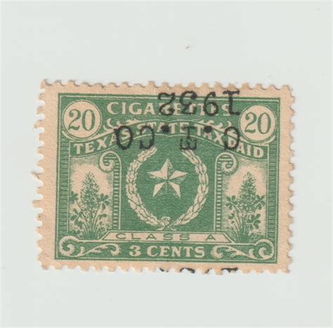 Us Revenue Stamp Texas Cigarettes 3 Cents 20 Pack Used Marked Ct Co
