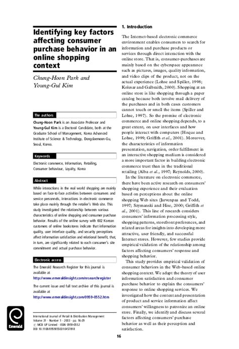 Pdf Identifying Key Factors Affecting Consumer Purchase Behavior In An Online Shopping Context