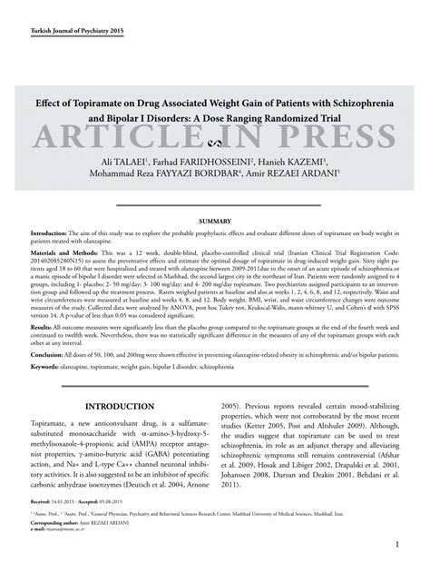 Pdf Effect Of Topiramate On Drug Associated Weight Gain Of Patients