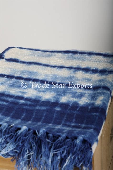 Blue Striped Indian Indigo Shibori Decortaive Soft Throw Blanket At Rs