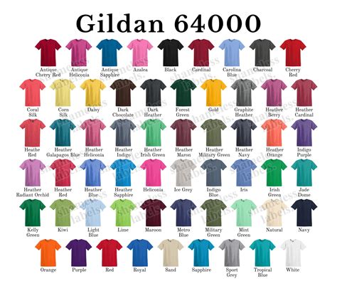 Editable Gildan 64000 Color Chart And Size Chart Canva Etsy Australia