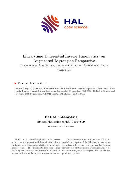 Pdf Linear Time Differential Inverse Kinematics An Augmented Lagrangian Perspective