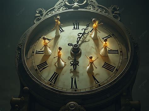 Frozen Midnight Clock With Ethereal Figures Emerging Background Ancient Clock Midnight Clock