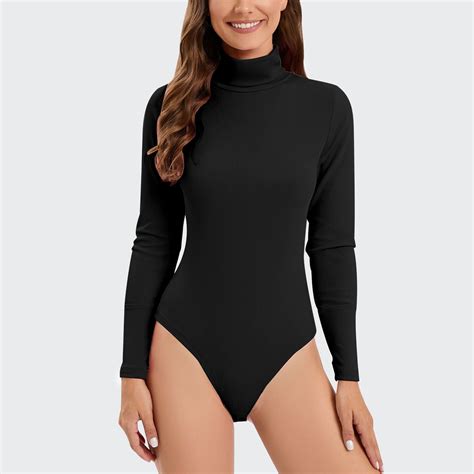 Fakkduk Turtleneck Bodysuit For Women Knitted Lined Long Sleeve